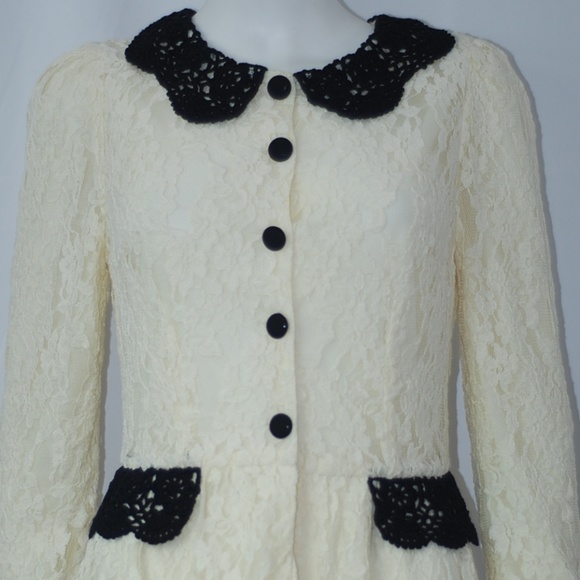 Sugarlips | Jackets & Coats | New Cream Black Lace Jacket Sz L | Poshmark
